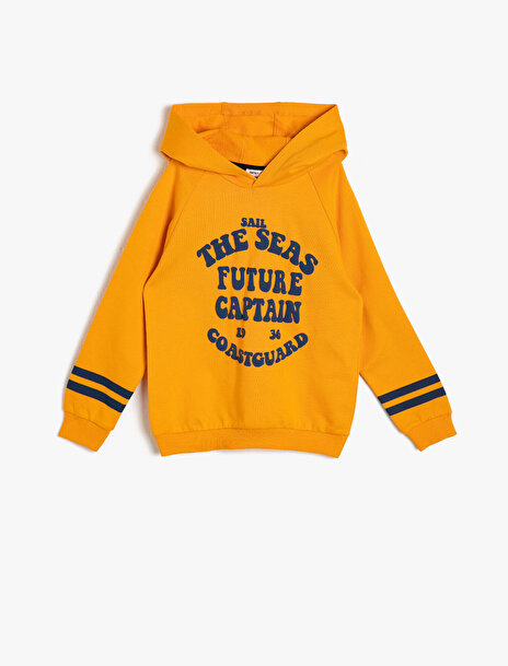 Koton Erkek Çocuk Sweatshirt Kumaştan Baskılı Ribanalı Kapüşonlu Sweatshirt