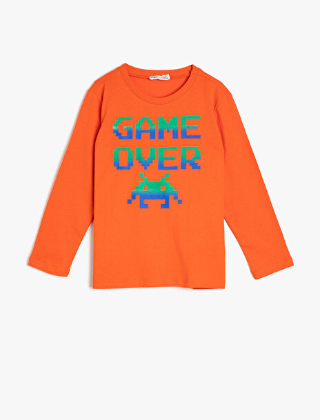 Koton Erkek Çocuk Bisiklet Yakalı Pamuklu Baskılı Uzun Kollu Tişört