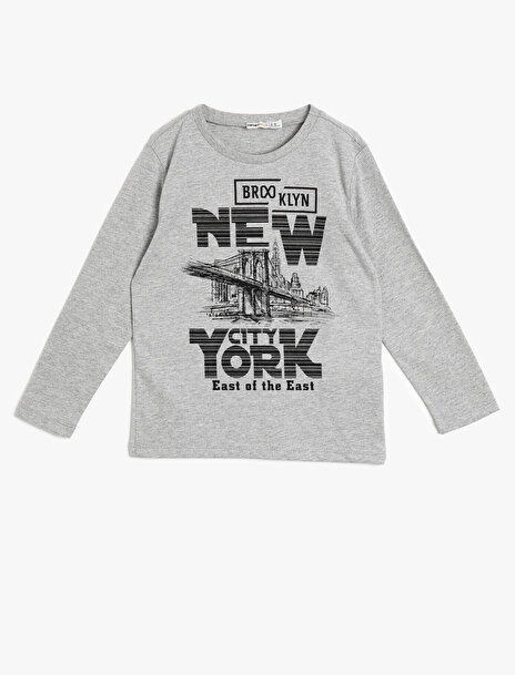 Koton Erkek Çocuk Bisiklet Yakalı Pamuklu Baskılı Uzun Kollu Tişört