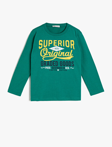 Koton Erkek Çocuk Pamuklu Yazılı Baskılı Bisiklet Yaka Uzun Kollu Tişört