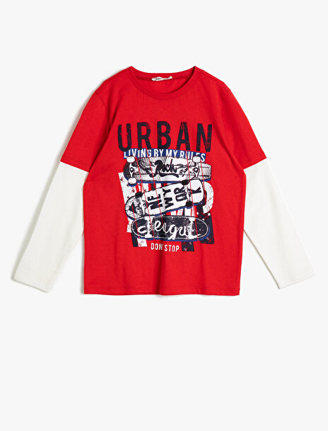Koton Erkek Çocuk Pamuklu Baskılı Bisiklet Yaka Çıkma Uzun Kollu Tişört