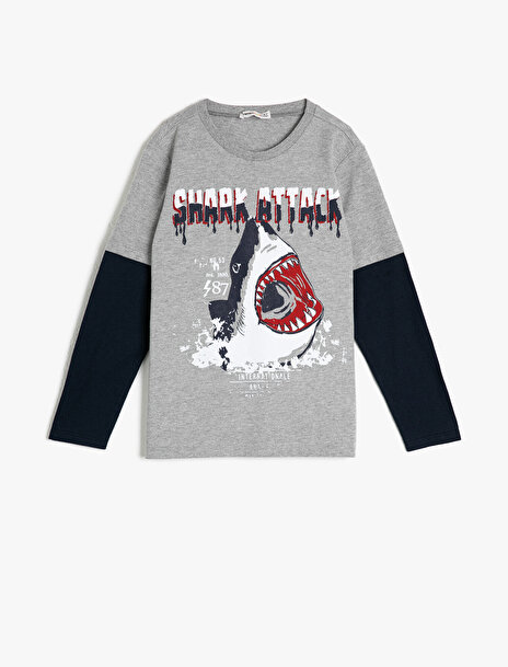 Koton Erkek Çocuk Pamuklu Baskılı Bisiklet Yaka Çıkma Uzun Kollu Tişört