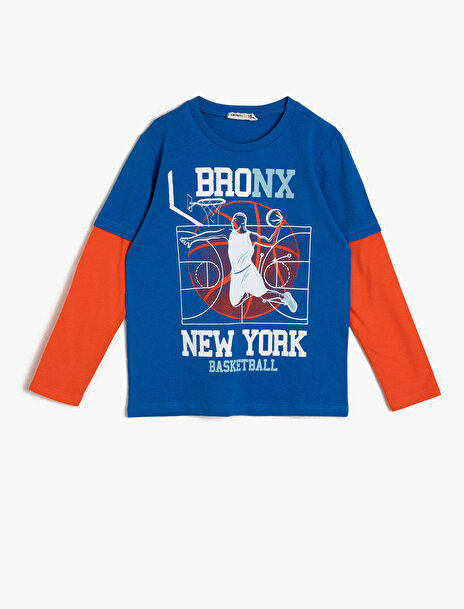 Koton Erkek Çocuk Pamuklu Baskılı Bisiklet Yakalı Çıkma Uzun Kollu Tişört