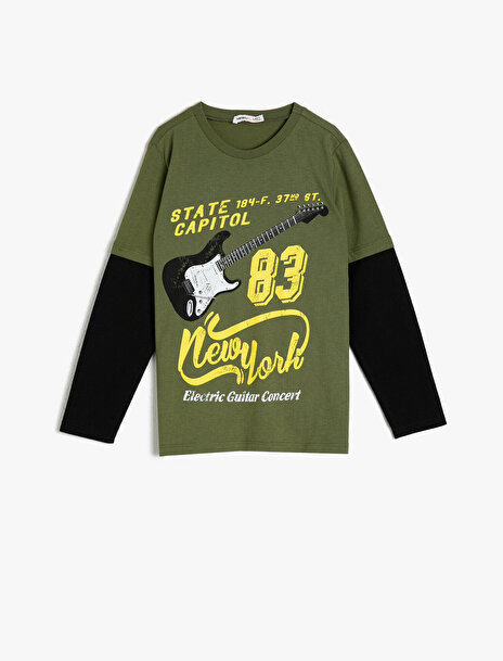 Koton Erkek Çocuk Pamuklu Baskılı Bisiklet Yaka Çıkma Uzun Kollu Tişört