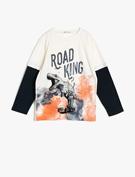 Koton Erkek Çocuk Pamuklu Baskılı Bisiklet Yaka Çıkma Uzun Kollu Tişört