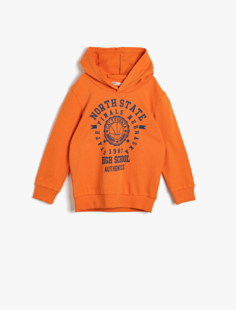 Koton Erkek Çocuk Kapüşonlu İçi Yumuşak Tüylü Kumaştan Ribanalı Baskılı Sweatshirt