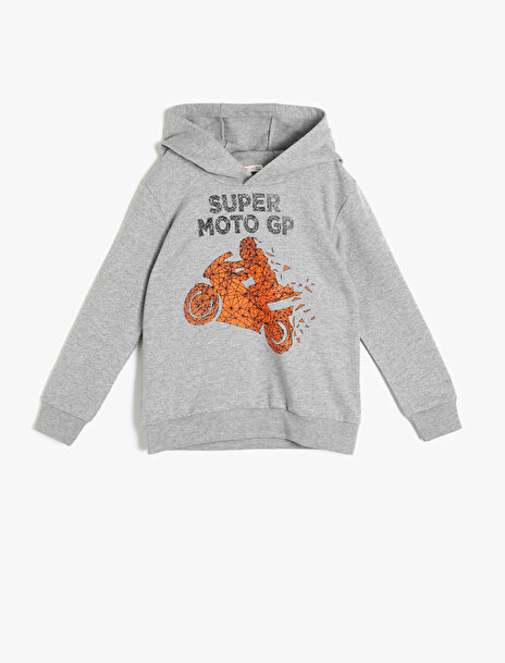 Koton Erkek Çocuk Kapüşonlu Baskılı İçi Yumuşak Tüylü Kumaştan Ribanalı Sweatshirt