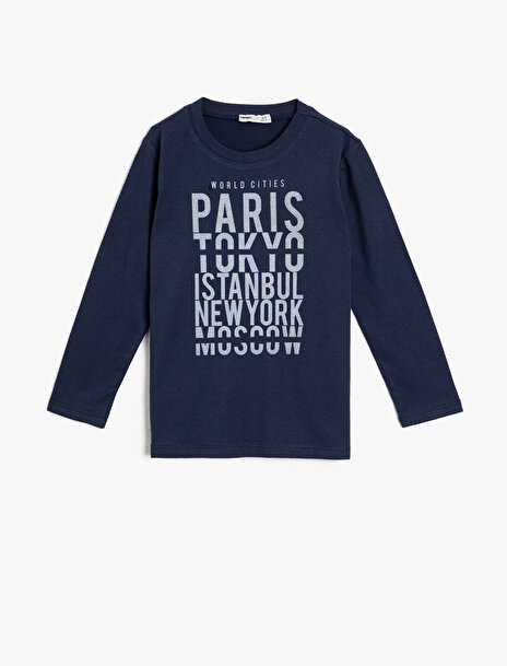 Koton Erkek Çocuk Pamuklu Baskılı Bisiklet Yakalı Uzun Kollu Tişört