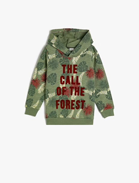Koton Erkek Çocuk Kapüşonlu Yaprak Desenli Tüylü Slogan Baskılı Ribanalı Sweatshirt Koton Erkek Çocuk Kapüşonlu Yaprak Desenli Tüylü Slogan Baskılı Ribanalı Sweatshirt