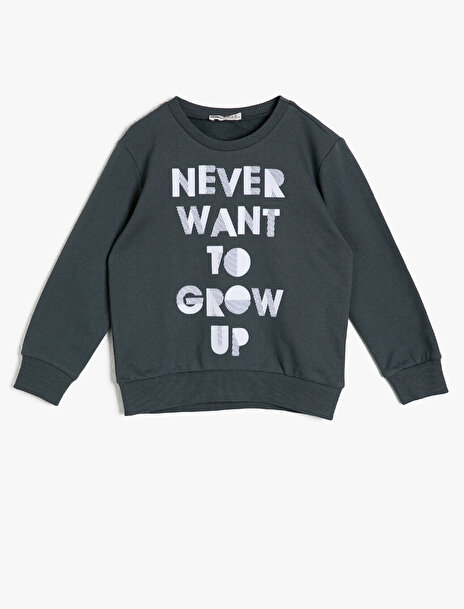 Koton Erkek Çocuk Baskılı İçi Tüylü Kumaştan Bisiklet Yaka Sweatshirt