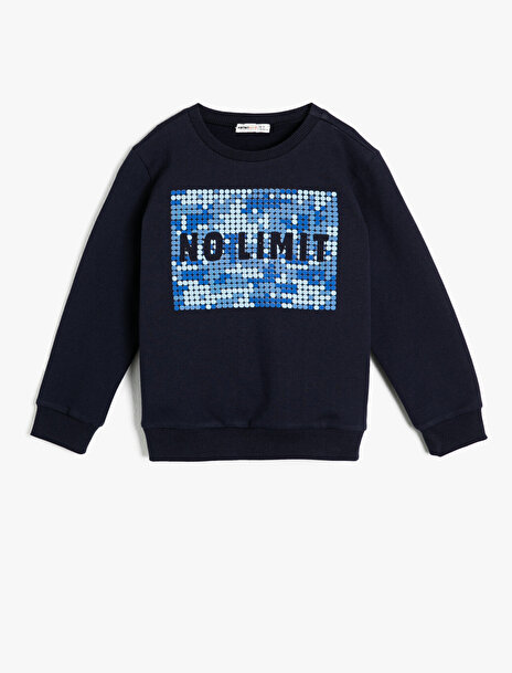 Koton Erkek Çocuk İçi Yumuşak Tüylü Kumaştan Ribanalı Slogan Baskılı Sweatshirt