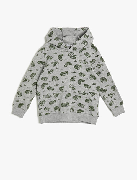 Koton Erkek Çocuk Baskılı İçi Tüylü Kumaştan Kapüşonlu Ribanalı Sweatshirt