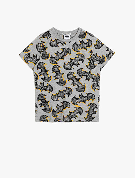 Koton Erkek Çocuk Batman Lisanslı Baskılı Pamuklu Kısa Kollu Bisiklet Yaka Tişört