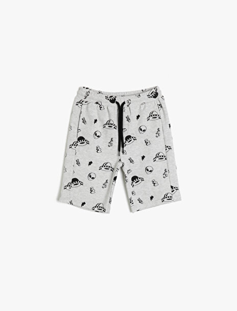 Koton Erkek Çocuk Baskılı İnce Sweatshirt Kumaştan Beli Lastikli Kordonlu Cepli Şort