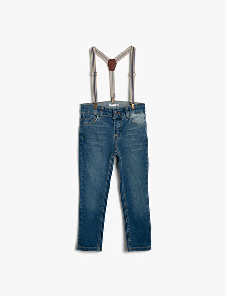 Koton Erkek Çocuk 5 Cep Dar Paça Askılı Jean Pantalon