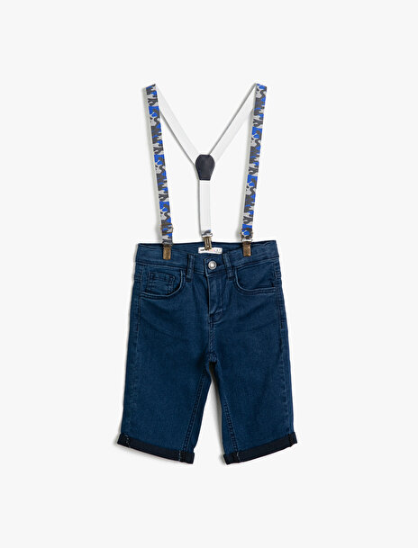 Koton Erkek Çocuk Basic Kamuflaj Askılı 5 Cep Jean Şort