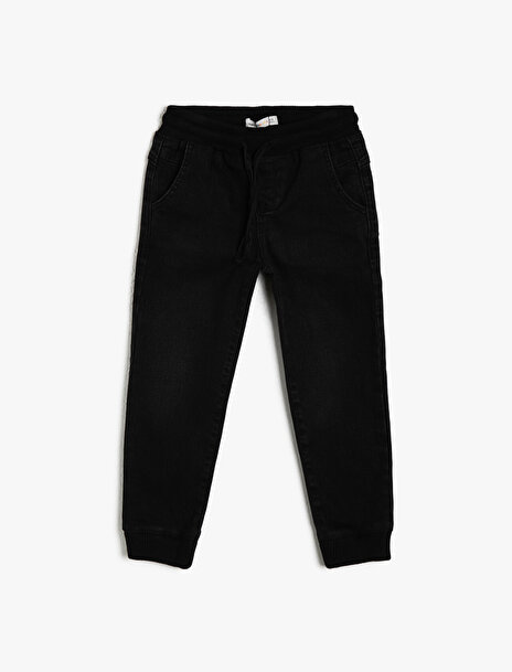 Koton Erkek Çocuk Basic Beli Ve Paçası Ribanalı Beli Kordonlu Jogger Jean Pantalon