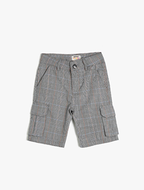 Koton Erkek Çocuk Normal Bel Ekose Desenli Kargo Şort