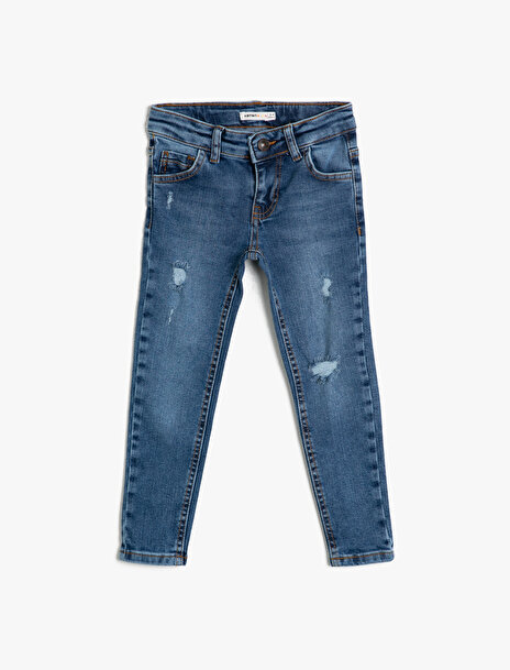 Koton Erkek Çocuk Normal Bel Düğmeli Dar Paça Eskitmeli Jean Pantalon Koton Erkek Çocuk Normal Bel Düğmeli Dar Paça Eskitmeli Jean Pantalon
