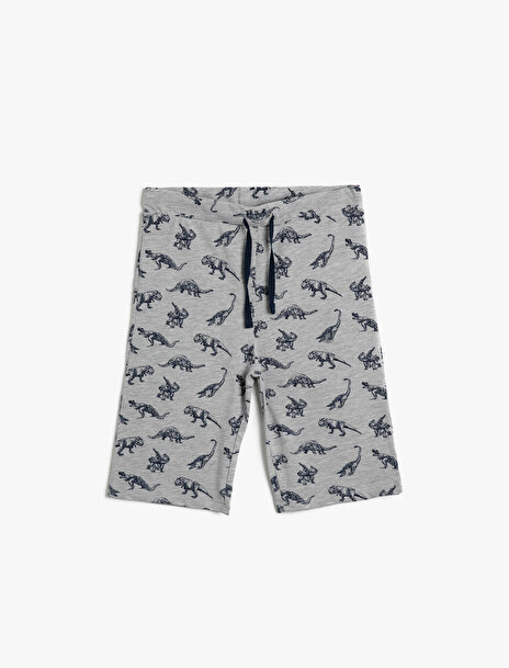 Koton Erkek Çocuk Desenli Pamuklu Tişört Kumaşından Beli Lastikli Kordonlu Şort