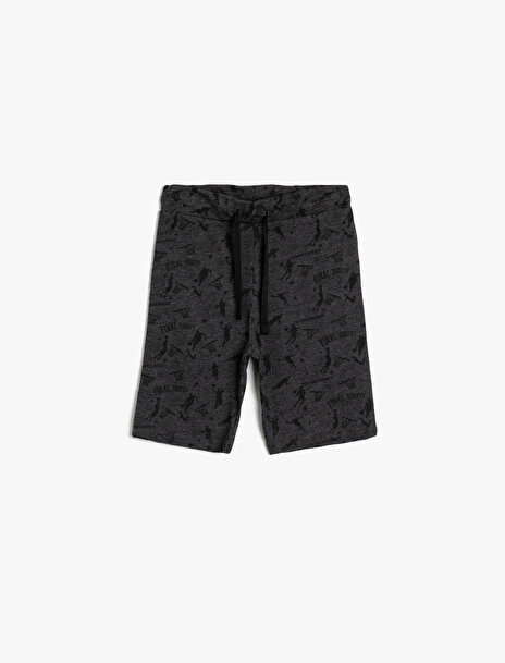 Koton Erkek Çocuk Desenli İnce Sweatshirt Kumaşından Cepli Beli Kordonlu Şort