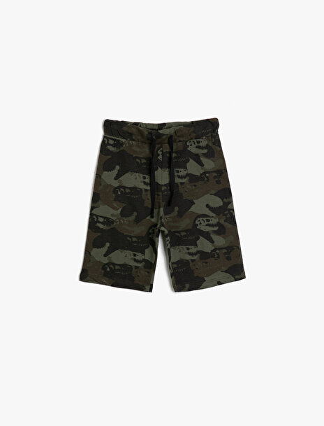 Koton Erkek Çocuk Desenli Pamuklu Tişört Kumaşından Beli Lastikli Kordonlu Şort