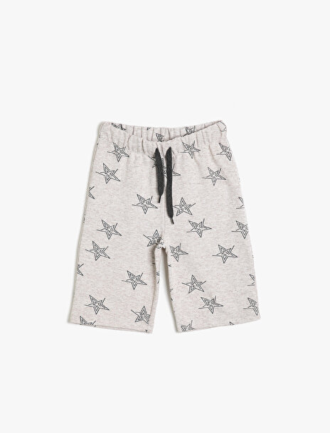 Koton Erkek Çocuk Desenli İnce Sweat Kumaşından Beli Ribanalı ve Kordonlu Cepli Şort