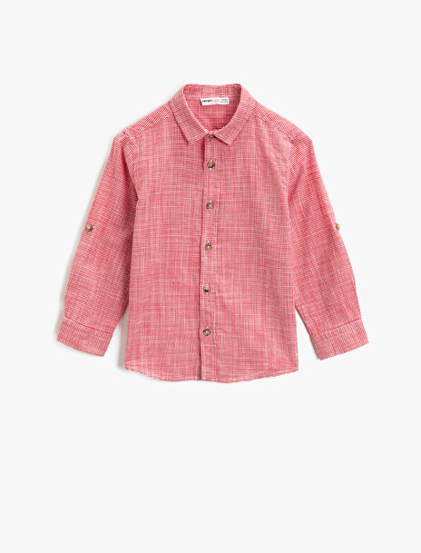 Koton Erkek Çocuk Kırçıl Desenli Uzun ve Katlanabilir Kollu Klasik Yaka Gömlek