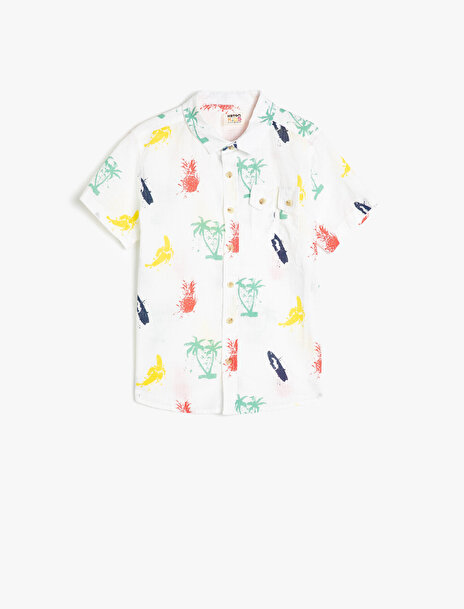 Koton Erkek Çocuk Pamuklu Tropikal Baskılı Cepli Kısa Kollu Gömlek