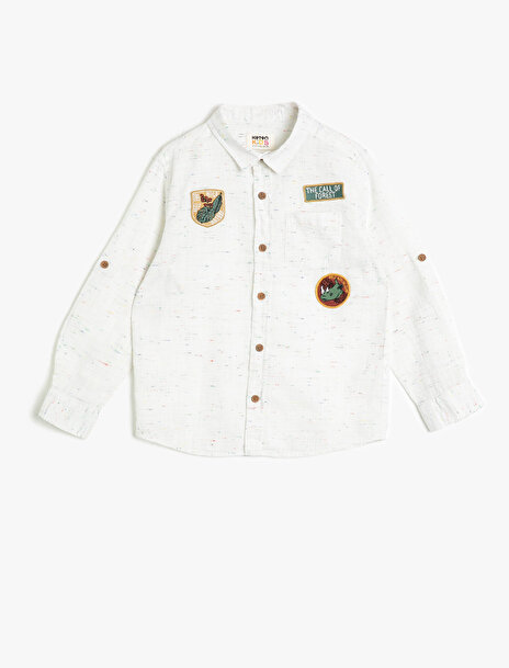 Koton Erkek Çocuk Patch Detaylı Uzun ve Katlanabilir Kollu Klasik Yaka Gömlek Koton Erkek Çocuk Patch Detaylı Uzun ve Katlanabilir Kollu Klasik Yaka Gömlek