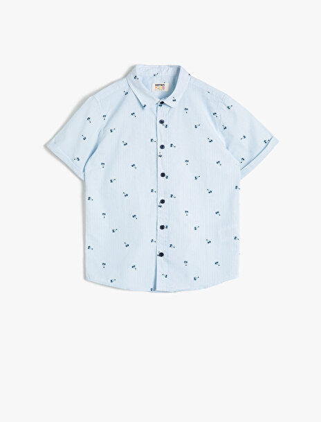 Koton Erkek Çocuk Çizgili ve Palmiye Desenli Kısa Kollu Klasik Yaka Gömlek