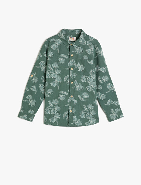 Koton Erkek Çocuk Yaprak Desenli Pamuklu Kumaş Uzun ve Katlanabilir Kollu Gömlek Koton Erkek Çocuk Yaprak Desenli Pamuklu Kumaş Uzun ve Katlanabilir Kollu Gömlek