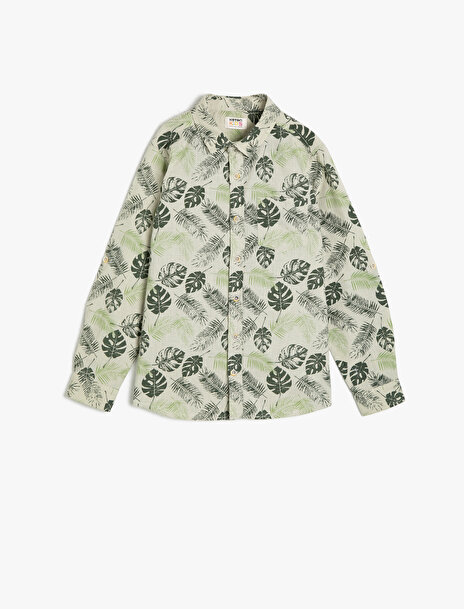 Koton Erkek Çocuk Yaprak Desenli Pamuklu Kumaş Uzun ve Katlanabilir Kollu Klasik Yaka Gömlek Koton Erkek Çocuk Yaprak Desenli Pamuklu Kumaş Uzun ve Katlanabilir Kollu Klasik Yaka Gömlek