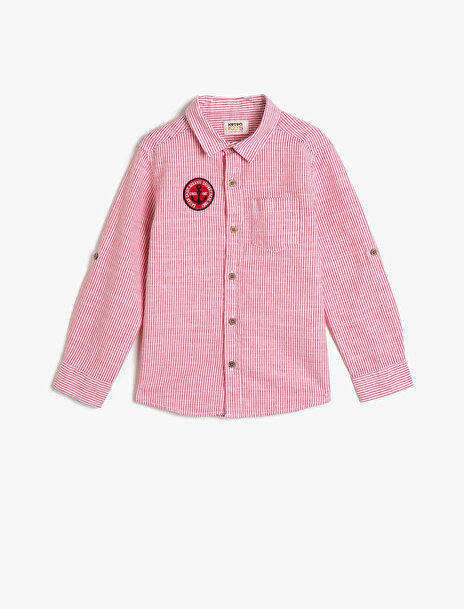 Koton Erkek Çocuk Çizgili Kumaş Patch Detaylı Katlanabilir Uzun Kollu Gömlek Koton Erkek Çocuk Çizgili Kumaş Patch Detaylı Katlanabilir Uzun Kollu Gömlek