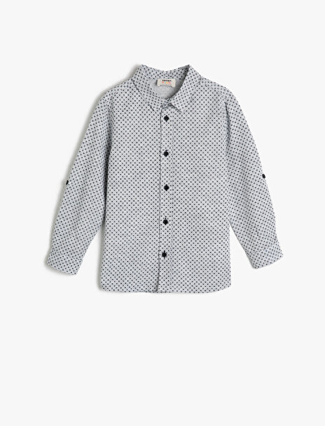 Koton Erkek Çocuk Desenli Uzun ve Katlanabilir Kollu Klasik Yaka Gömlek