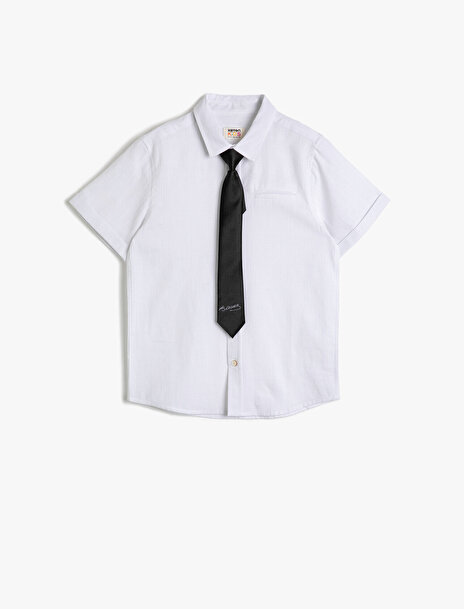 Koton Erkek Çocuk Kravatı Atatürk İmzası Baskılı Kısa Kollu Gömlek