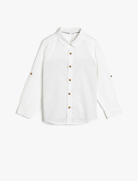 Koton Erkek Çocuk Basic Uzun Ve Katlanabilir Kollu Klasik Yaka Gömlek