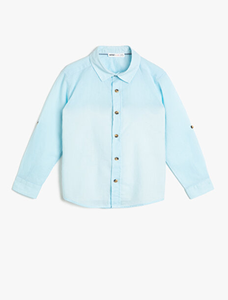 Koton Erkek Çocuk Basic Uzun Ve Katlanabilir Kollu Klasik Yaka Gömlek