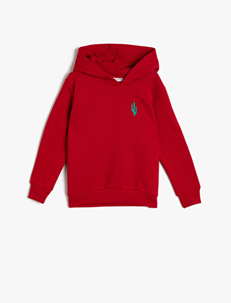 Koton Erkek Çocuk İçi Tüylü Kumaştan Kapüşonlu Göğsü Kontrast Nakışlı Sweatshirt