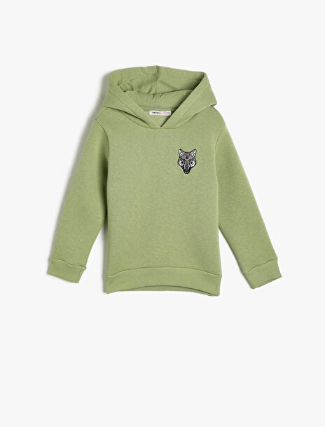 Koton Erkek Çocuk İçi Tüylü Kumaştan Kapüşonlu Göğsü Kontrast Nakışlı Sweatshirt