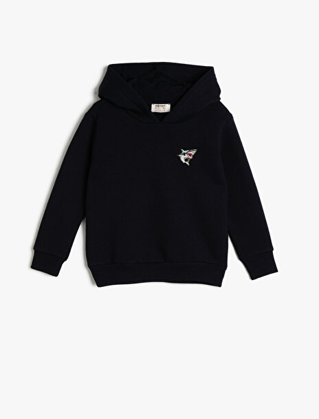 Koton Erkek Çocuk İçi Tüylü Kumaştan Kapüşonlu Göğsü Kontrast Nakışlı Sweatshirt