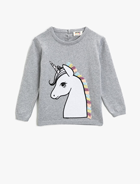 Koton Kız Çocuk Unicorn Pamuklu İnce Pul İşlemeli Püsküllü Bisiklet Yaka Uzun Triko Kazak Koton Kız Çocuk Unicorn Pamuklu İnce Pul İşlemeli Püsküllü Bisiklet Yaka Uzun Triko Kazak