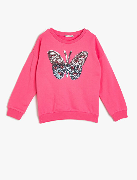 Koton Kız Çocuk İçi Tüylü Yumuşak Sweatshirt Kumaşından Pullu Sweatshirt