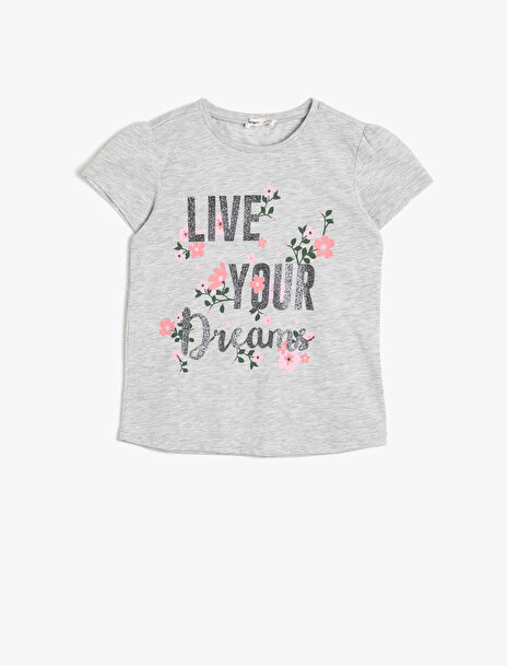 Koton Kız Çocuk Pamuklu Yumuşak Kumaştan Simli Yazılı Baskılı Kısa Kollu Tshirt Koton Kız Çocuk Pamuklu Yumuşak Kumaştan Simli Yazılı Baskılı Kısa Kollu Tshirt