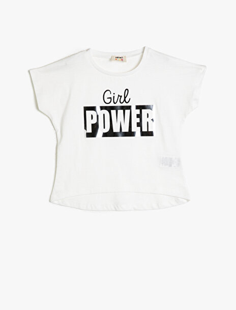 Koton Kız Çocuk Yumuşak Kumaştan Parlak Yazılı Baskılı Bisiklet Yaka Kısa Kollu Kısa Tshirt