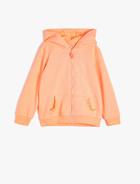 Koton Kız Çocuk Kapüşonlu İçi Tüylü Yumuşak Sweatshirt Kumaşından Fermuarlı Sweatshirt