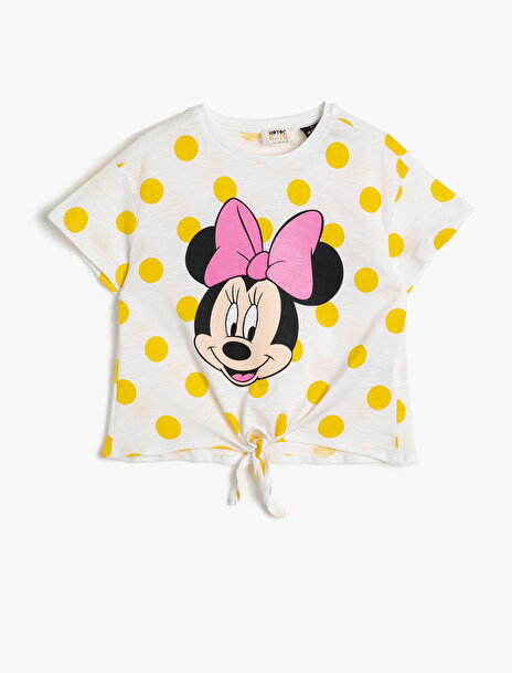 Koton Kız Çocuk Minnie Lisanslı Puantiyeli Simli Baskılı Bisiklet Yaka Kısa Kollu Tişört
