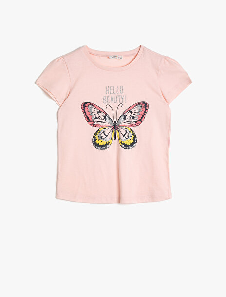 Koton Kız Çocuk Pamuklu Yumuşak Kumaştan Simli Baskılı Bisiklet Yaka Kısa Kollu Tshirt Koton Kız Çocuk Pamuklu Yumuşak Kumaştan Simli Baskılı Bisiklet Yaka Kısa Kollu Tshirt