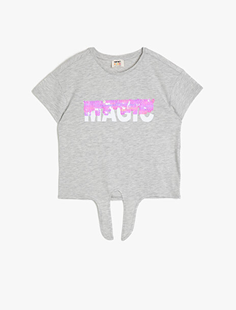 Koton Kız Çocuk Pamuklu Yumuşak Yazılı Baskılı Pullu Kısa Kollu Tişört