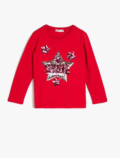 Koton Kız Çocuk Yumuşak Pamuklu Pullu Uzun Kollu Tişört